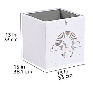 Amazon Basics Kids Collapsible Fabric Storage Cube Organizer Bins, Pack of 6, Unicorns & Rainbows, 13x15x13"