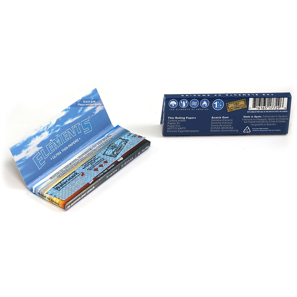 Elements 1.25 1 1/4 size Ultra Thin Rice Rolling Paper full box of 25