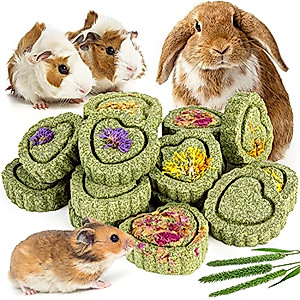 Sofier 12Pcs Timothy Hay Treats Rabbit Toys Bunny Toys Guinea Pig Toys Natural Chews for Teeth Handmade Rabbit Chews and Treats Chinchilla Rat Hamster Gerbil