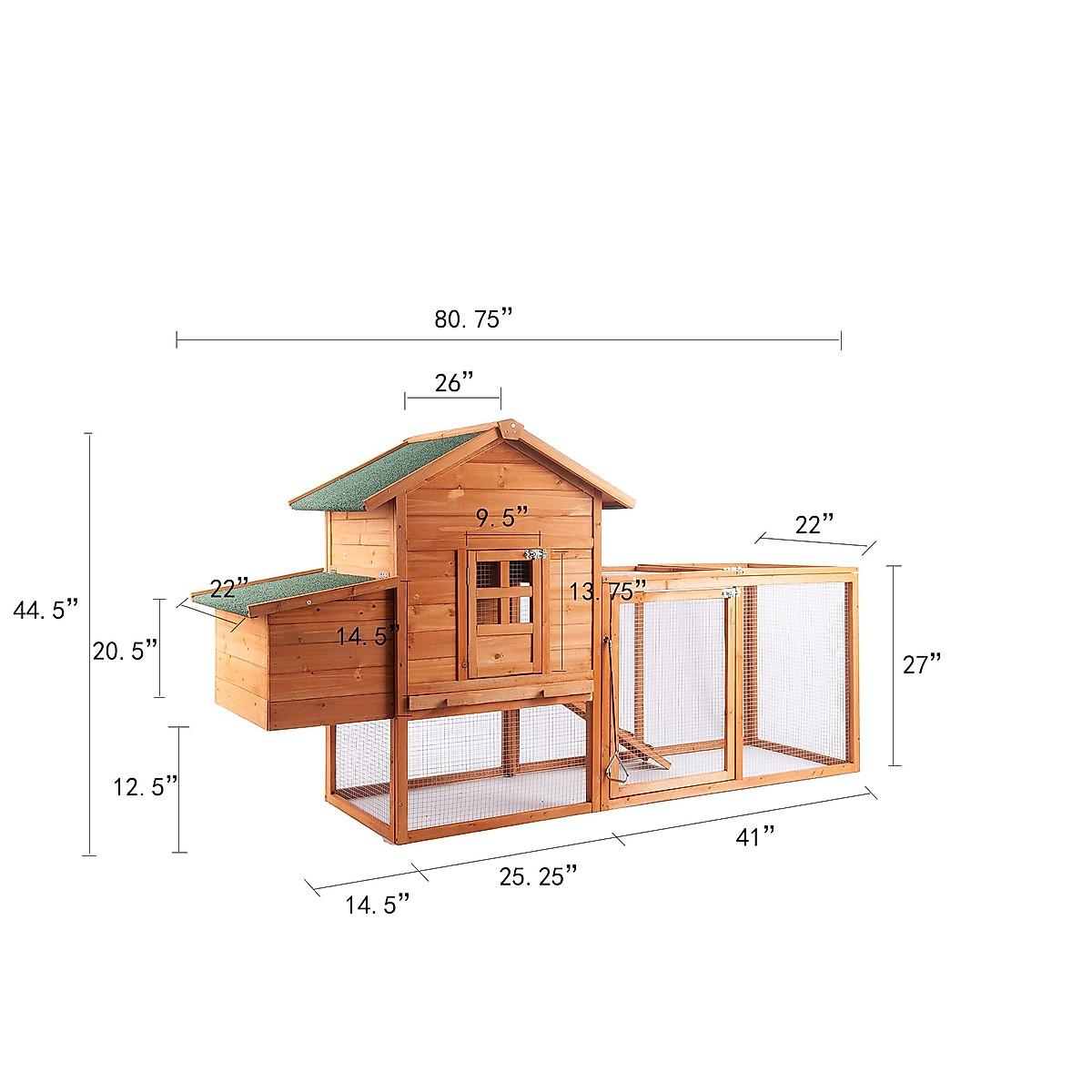 Chicken Coop Outdoor Wooden Rabbit Hutch Poultry House with Chicken Run Cage, Egg Box & Waterproof Roof (80")
