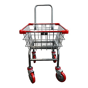 CHAMINUSA U HANDDLE Grocery & Laundry CART 1.5 Bushel (Gunpowder Metal) Red, Blue Trim (Red)