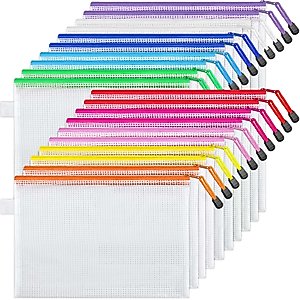 JARLINK 20 Pack 10 Colors Zipper Mesh Document Pouch, Letter Size/A4 Size, Plastic Water-Resistant File Bags, for School Office Supplies Cosmetics Travel Storage, Assorted Color