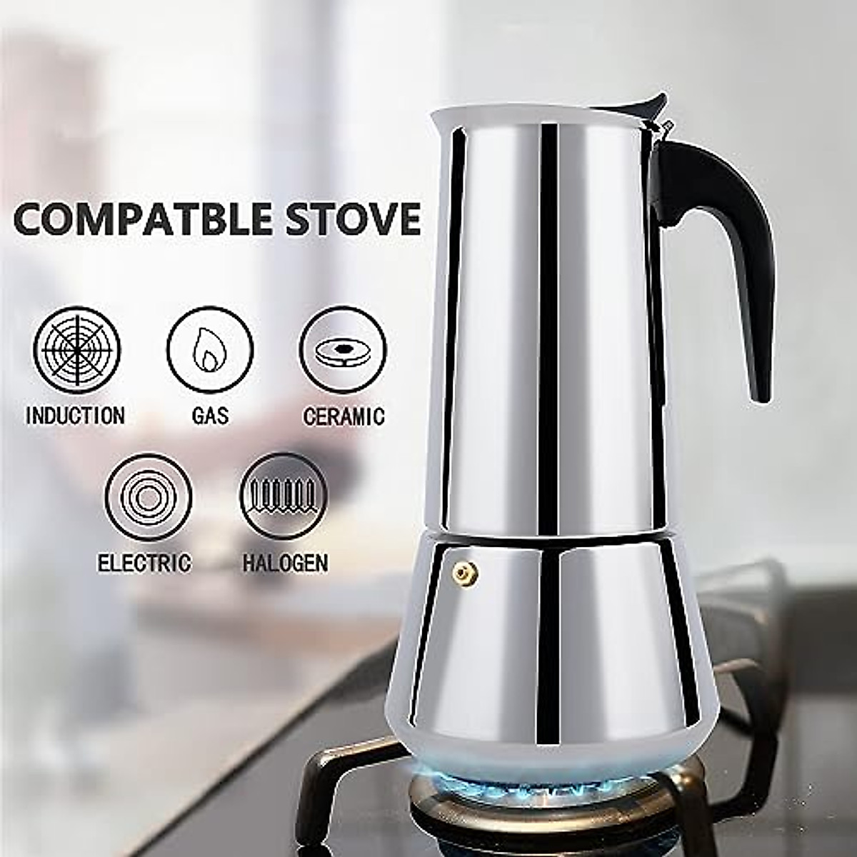 FCUS Stovetop Espresso Maker, 12cup/600ml Greca Coffee Maker Moka Pot, Stainless Steel Italian Classic Espresso Moka Pot, Induction Compatible