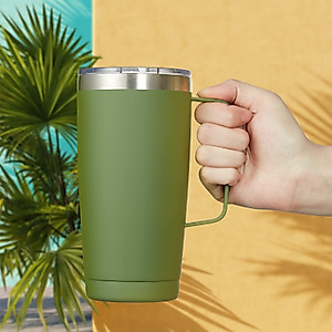 CIVAGO Travel Coffee Mug with Handle, 20 oz Insulated Tumbler with Lid and Straw, Stainless Steel Double Wall Vacuum Coffee tumbler, Thermal Coffee Cup, Army Green
