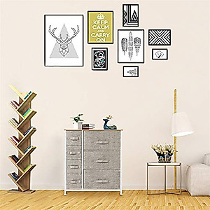 Dresser with 7 Drawers, Storage Drawers Unit for Bedroom, Hallway, Closet, Metal Frame, Wood Top, Easy Pull Fabric Drawers, Linen / Natural