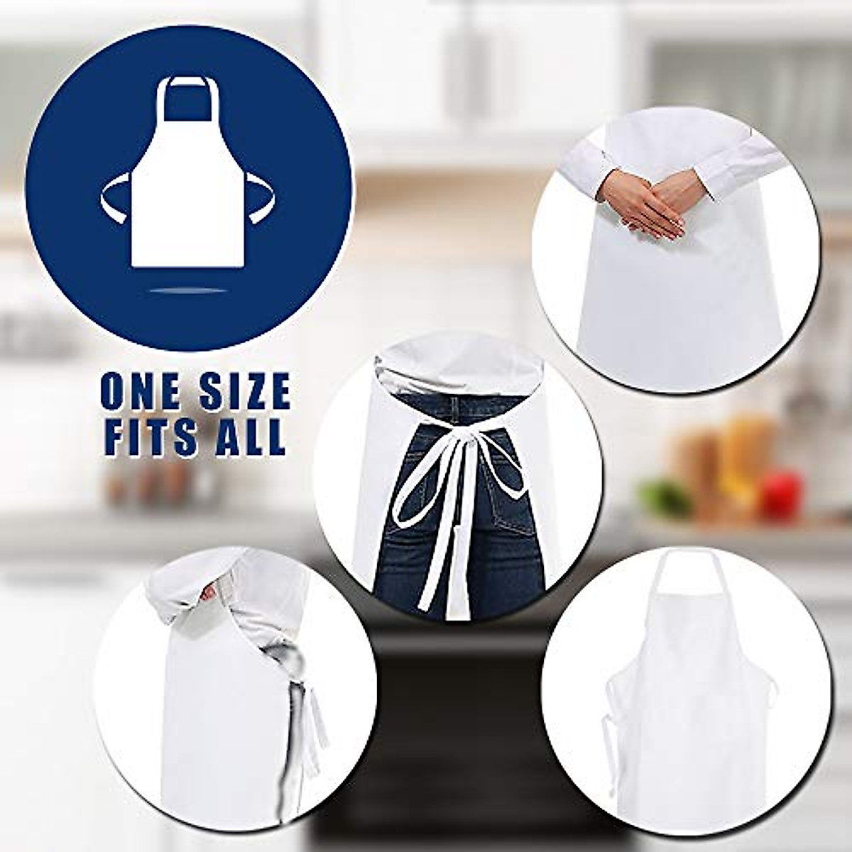 Wealuxe White Apron without Pockets 2 Pack, Professional Bib Apron Bulk, Cooking Aprons for Women and Men, Adult Chef Apron for Kitchen and Restaurant