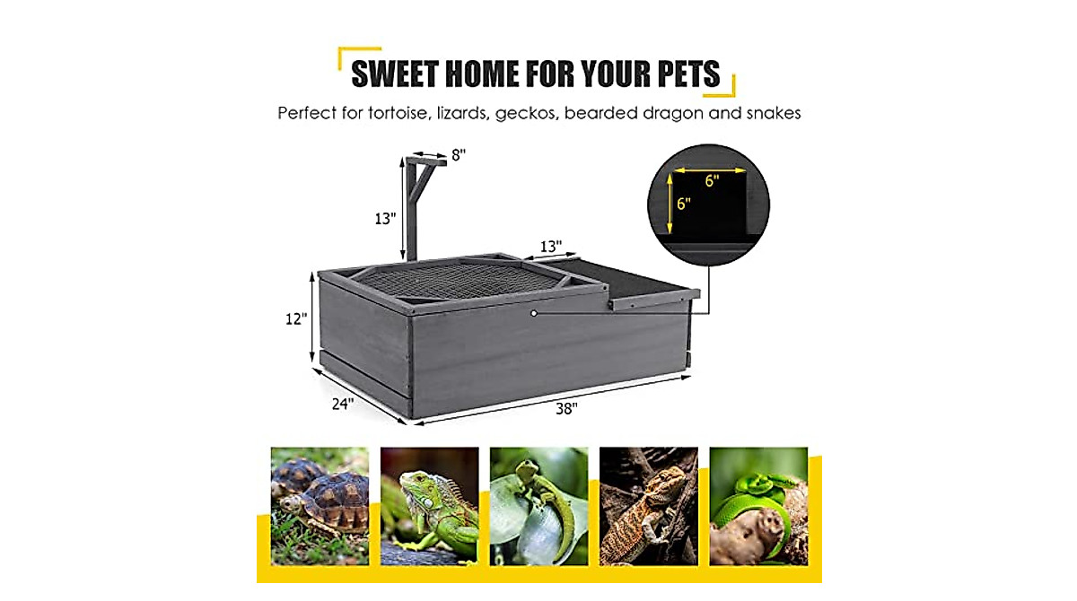 Lovinouse Wooden Turtle House with Light Support - Small Animal Habitat