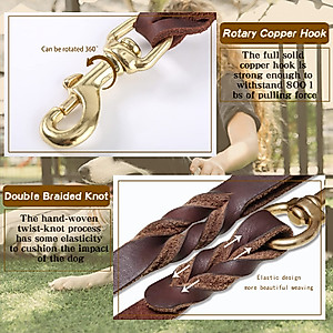 MERUOGKAR Leather Dog Leash 6ft x 3/4 inch,Strong Heavy Duty Genuine Leather Braided Dog Training Leash, Soft and Comfortable Leather Leash for Large Dogs, Medium Small Dogs (Brown, 6FT*3/4in)