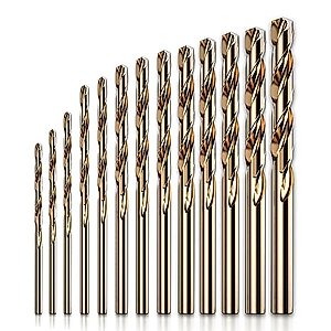 BeQell 13pcs Cobalt Drill Bit Set,M35 HSS Metal Drill Bit Jobber Length Twist Drill Bits for Hard Metal, Stainless Steel,Cast Iron and Wood Plastic