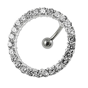 Clear Gemstone Fancy Studded Circular Reverse Bar 925 Sterling Silver with Stainless Steel Belly Button Navel Rings