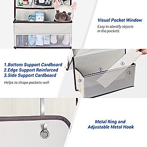 NesTidy Over The Door Organizer Storage, Wall Mount Hanging Organizer with 4 Large Capacity Pocket Organizers and 3 Small Pockets for Baby Essentials, Toys, Cosmetics, and Sundries (Beige, 1 Pack)