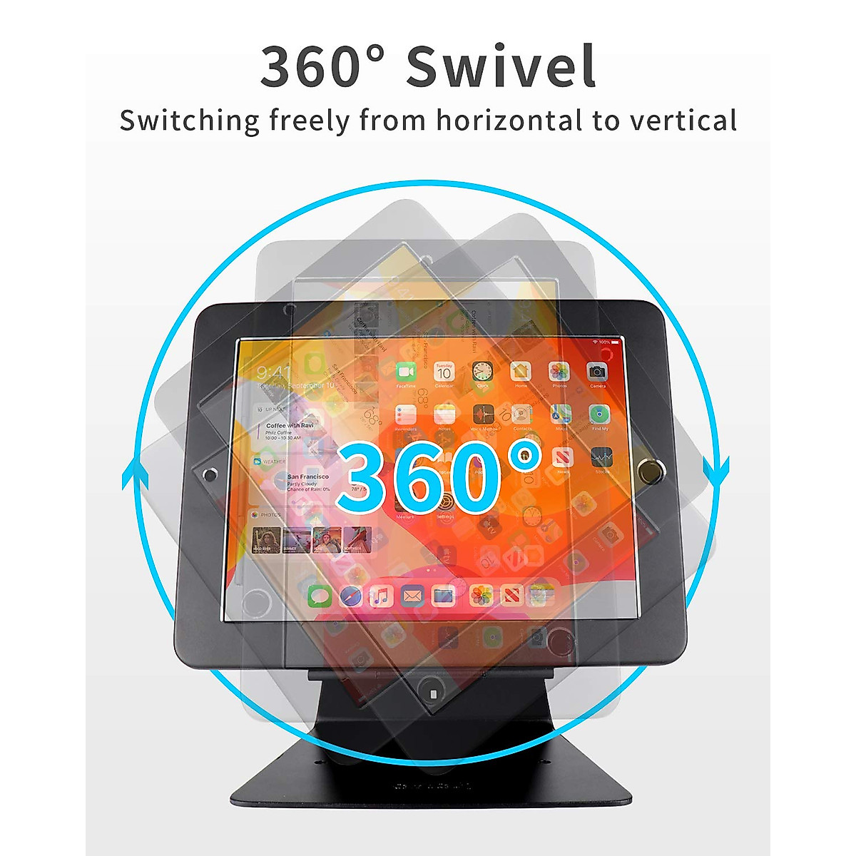 CarrieCathy Desktop Anti-Theft Security Kiosk POS Stand Holder Enclosure for 10.2" 2021 iPad 9th Gen 2020 iPad 8th Gen 2019 iPad 7th Gen, Flip & 360° Swivel Design