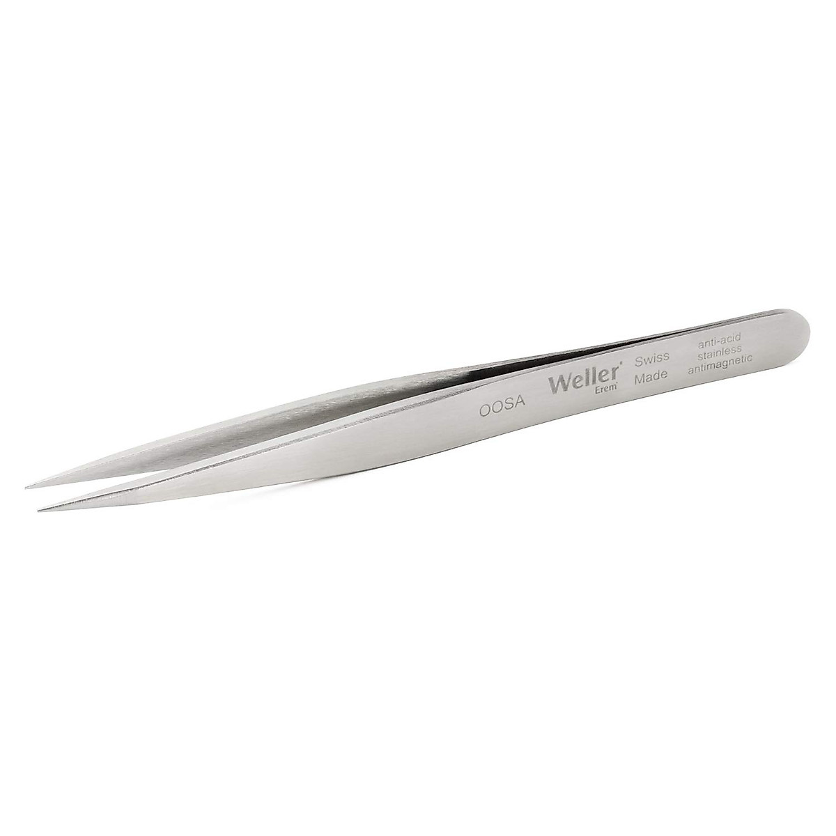 Weller Erem OOSA Stainless Steel Straight Fine Point Anti Magnetic Tweezer, 4.75" Overall Length