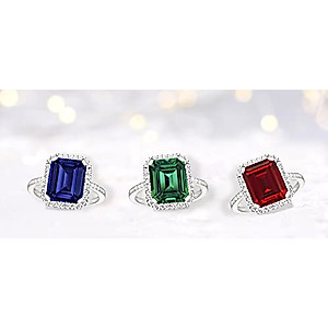 Tirafina Emerald Cut Gemstone Ring, Lab-Created Emerald and White Sapphire Ring Set in a Sterling Silver Band, Emerald Cut Birthstone Rings, Silver Jewelry, Rings for Women (10x8 mm stone)