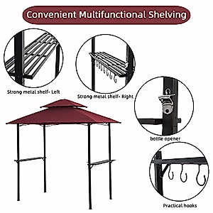 Grill Gazebo,8 x 5 Ft Outdoor Shelter Tent,Double Tier Soft Top Canopy and Steel Frame with Hook and Bar Counters (Burgundy)