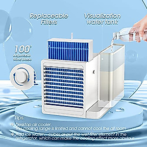 OCROUKI Portable Air Conditioners, Mini Desktop Air Cooler with 800ML Water Tank, USB Powered Portable AC for Personal with LED Night Light for Car, Office, Home and Camping