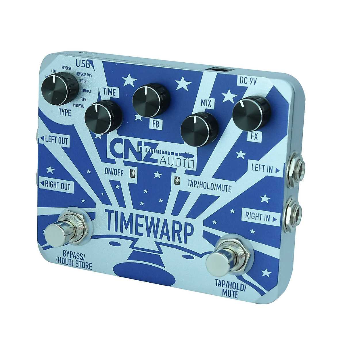 CNZ Audio Time Warp - Multi-Delay Guitar Effects Pedal, Dual Input & Output
