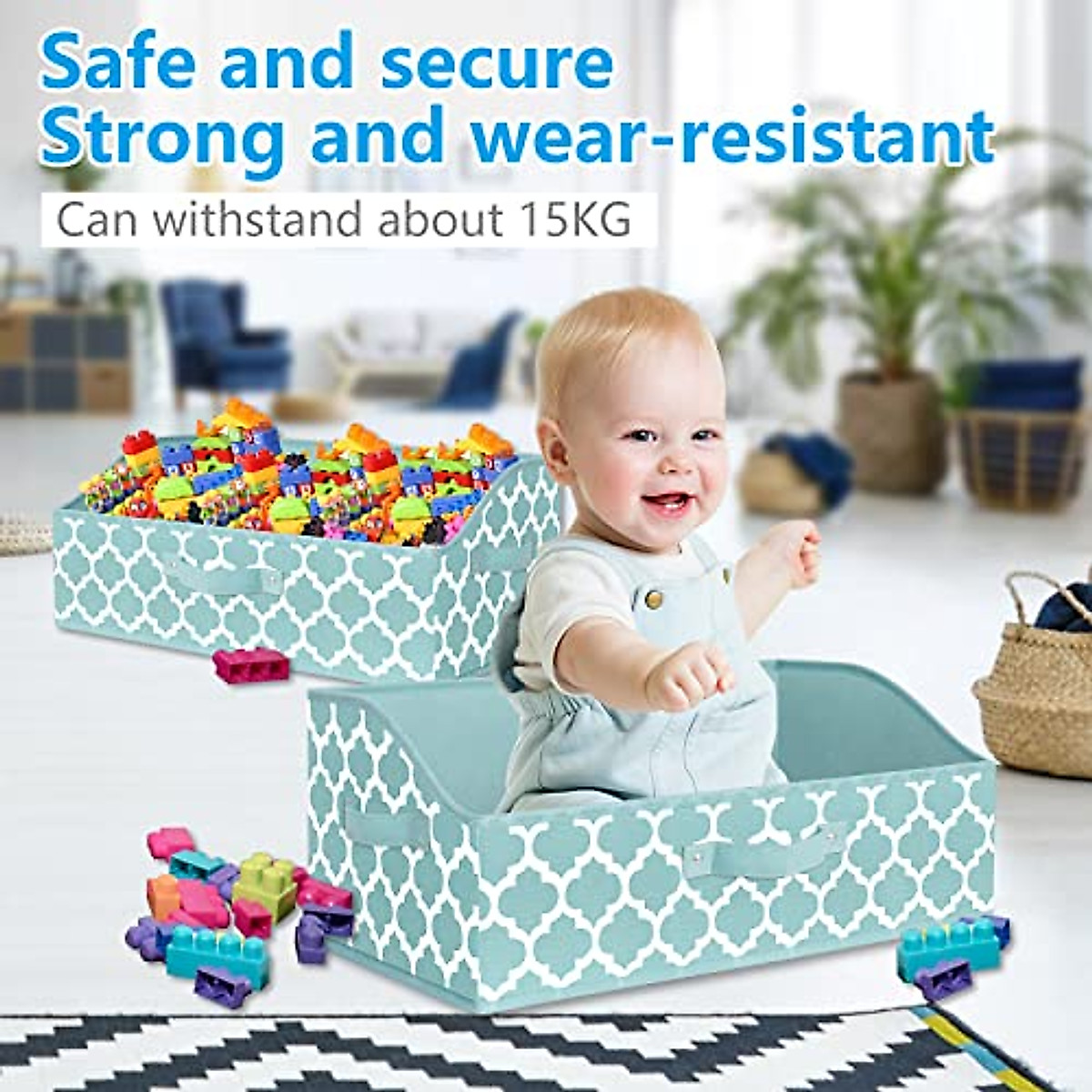 Homyfort Closet Storage Bins, Fabric Organizer Baskets with Handles, Trapezoid Storage Boxes for Organizing, Organization Baskets for Shelf, Clothes, Toys, Baby, Office Supplies, Nursery, Cabinet, Books (3-Pack, Blue)