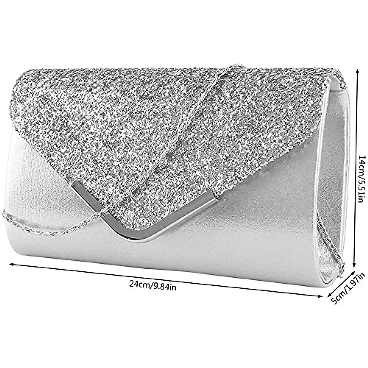 AYKDAS Purses & Totes, Evening Clutches & Crossbody Bags Flash Elegant Clutch, Gold, Silver, Pink (Black) Shiny Handbag (Color : Silver)