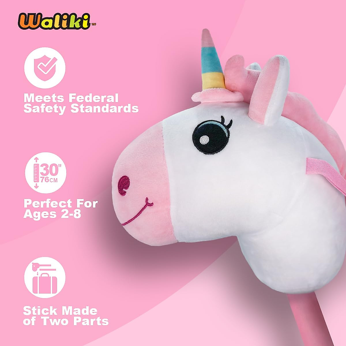 WALIKI Unicorn Stick Horse Toy for 2, 3, 4, 5, 6 & 7 Year Old Girls | Cute Birthday Gift for Little Girls | Pretend Play Pony for Toddlers & Preschoolers