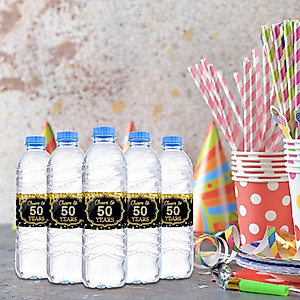 WOWOPA 32Pcs Cheers to 50 Years Water Bottle Labels, Happy 50th Birthday Labels Stickers for Women and Men Birthday Party Decorations - Black