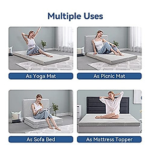 Vyfipt Tri Folding Mattress Twin Size,4 Inch Foldable Memory Foam Mattress Topper, Portable Bed,Guest Bed, Camping Bed,Travel Mat for Adults & Kids, Fold Up Pad 75"×39"×4", Grey (Twin)