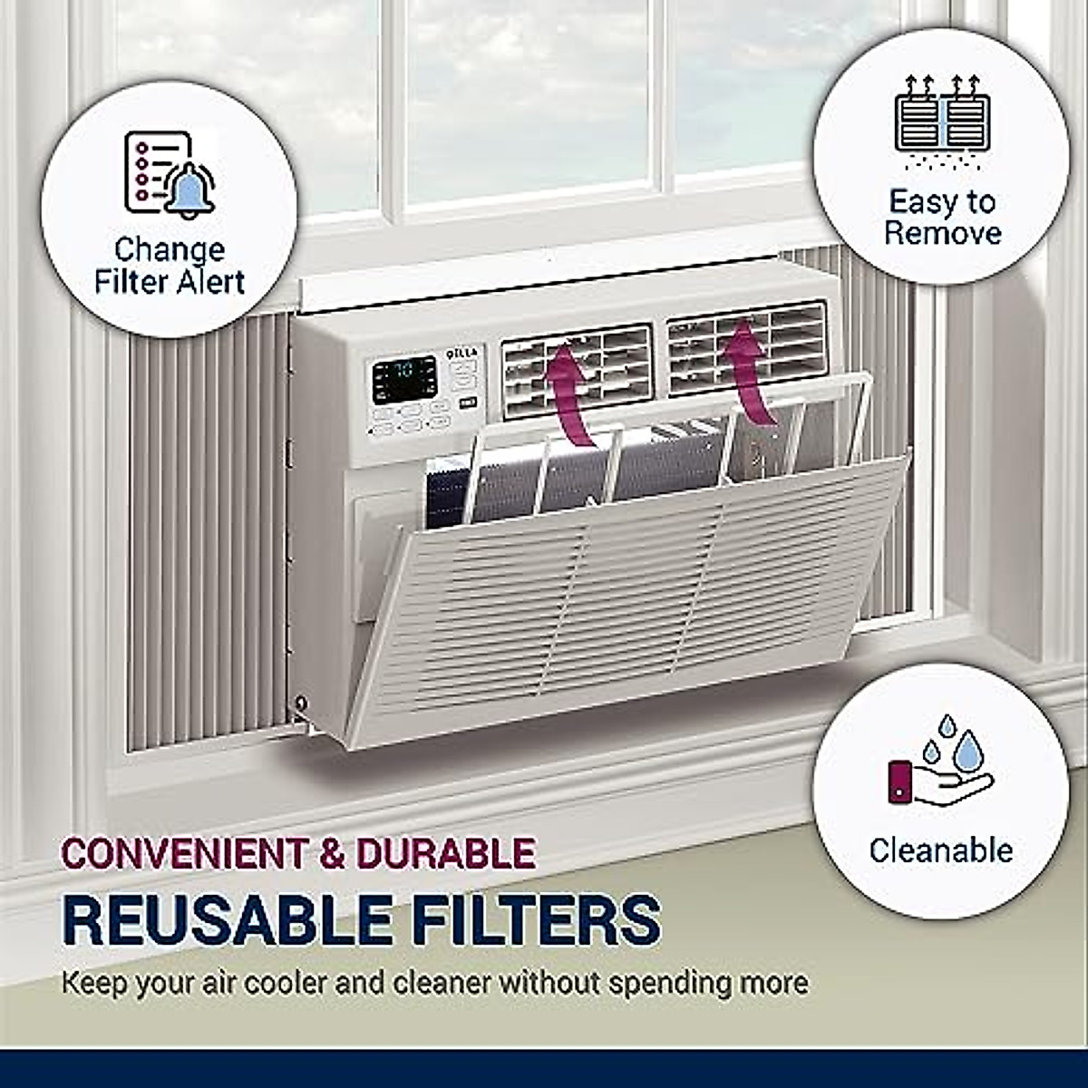 DELLA 8000 BTU Smart Window Air Conditioner with WiFi, GEO Auto Temp On/Off For Where You Are, Energy Star Certified, Remote/App Control, Quiet Operation, With Easy Install Kit, Cools 300-350 Sq.ft
