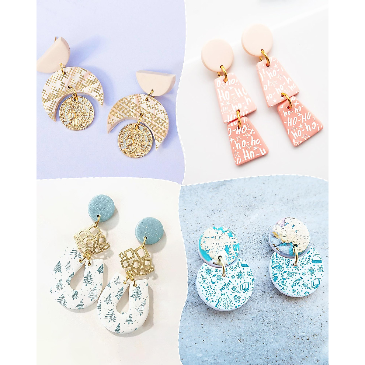 Puocaon Christmas Clay Silk Screen - 8 Pcs Reusable Silk Screen Stencils for Polymer Clay Jewelry Making, Ugly Christmas Jumper Sweater Silk Screen Stencil, Snowflake Graffiti Polymer Clay Tools