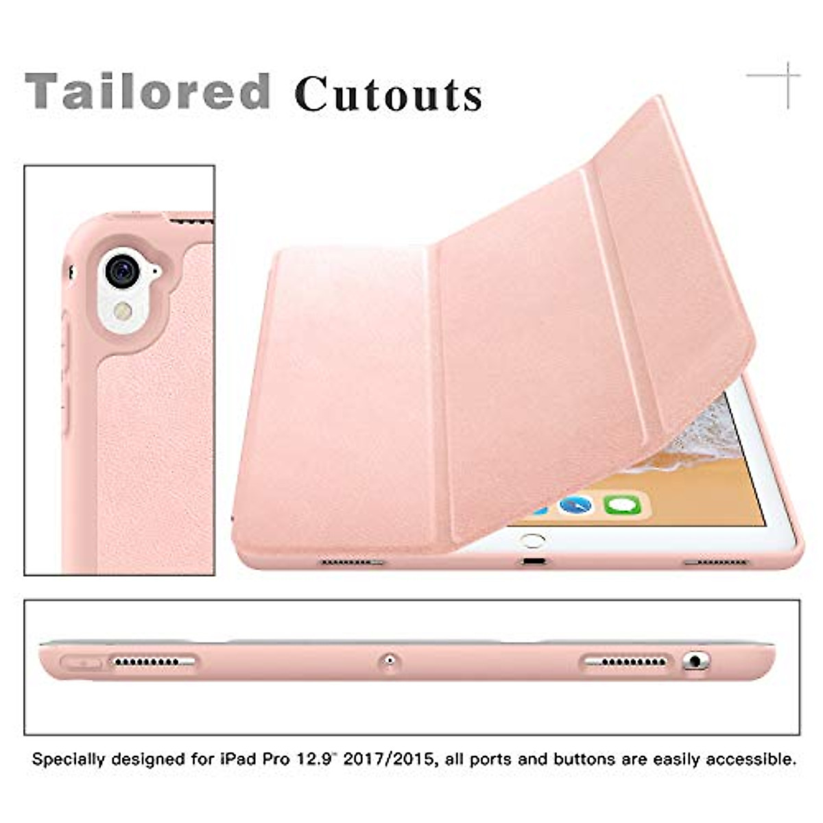 MoKo Case Fit iPad Pro 12.9 2017/2015 with Apple Pencil Holder - Slim Lightweight Smart Shell Stand Cover Case with Auto Wake/Sleep Fit Apple iPad Pro 12.9 inch Tablet (1st & 2nd Gen),Rose Gold