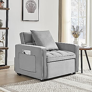 Pull Out Sleeper Futon Single Sofa Chair Bed,3-in-1 Versatile Chaise Lounge Couch with Adjustable Backrest,Lumbar Pillow&Side Pockets,Folding Sofá Recliner for Living Room/Apartment/Compact Space