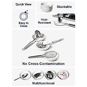 LE TAUCI Ceramic Spoon Rest for Stove Top, Spoon Holder for Kitchen Counter, Kitchen Gadgets, Coffee Spoon, Spoon Cradle, Kitchen Accessories For Utensils, Set of 4, White