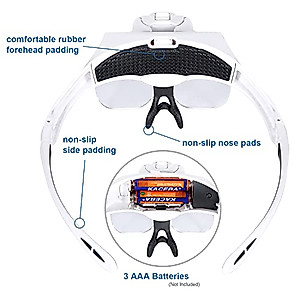 YOCTOSUN Head Magnifying Visor with 4 LED Lights and 5 Detachable Lenses 1X, 1.5X, 2X, 2.5X 3.5X - Hands-Free Headband Magnifier Glass for Jewelry, Arts, Crafts and Close Work