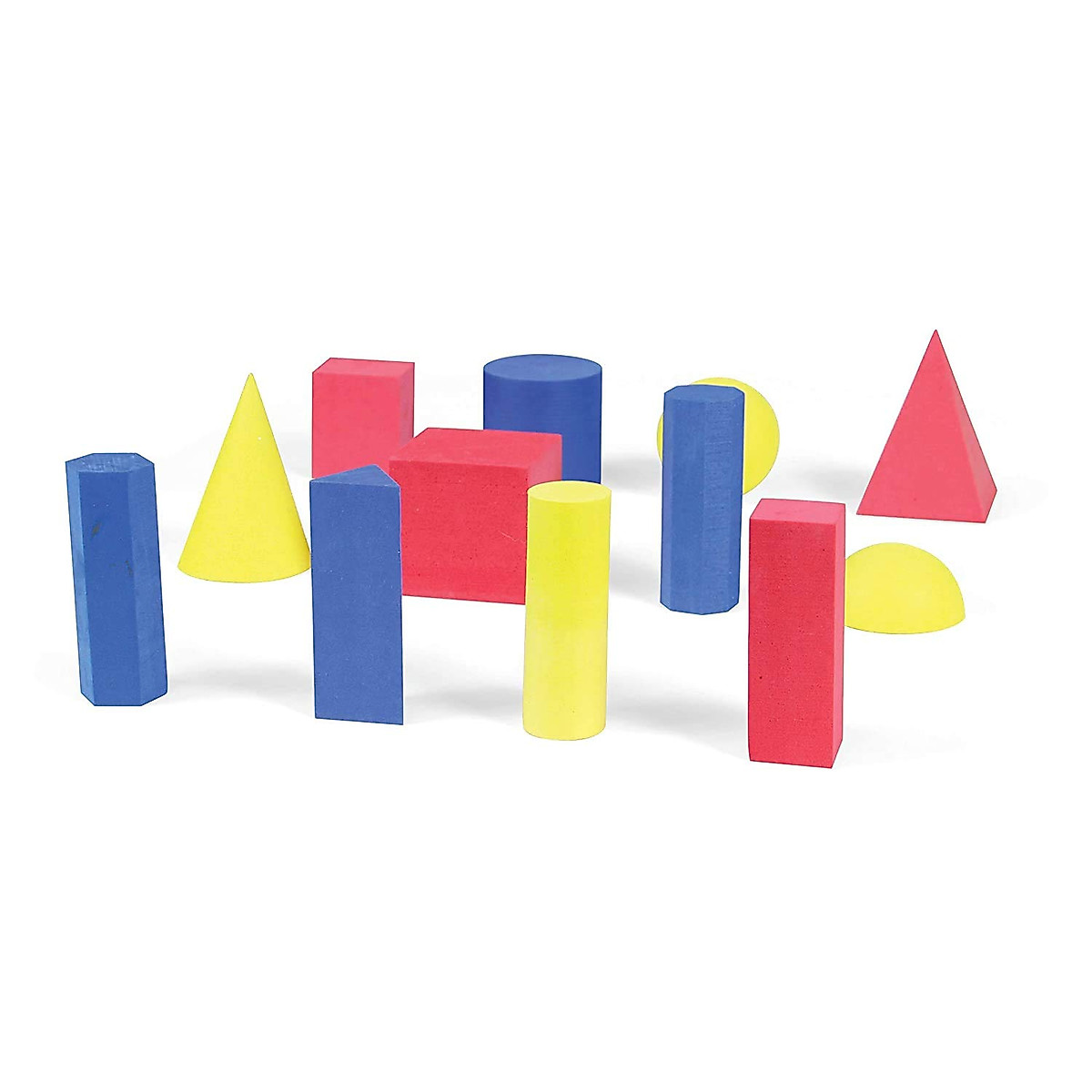 hand2mind Foam Geometric Solid Blocks, Assorted Colors, 3D Shapes (Set of 12)