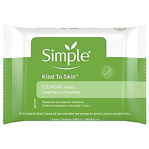 Simple Kind to Skin Facial Cleansing Wipes Cleanser & Makeup Remover Cleansing Removes Waterproof Mascara 7 Wipes