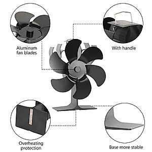 TOLUON Wood Stove Fan for Heater 6 Blades Heat Powered Fireplace Fan Thermoelectric Thermal Fan Fans for Home Wood/Log Burner/Fireplace Black