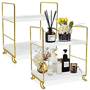 Geelin 2 Pcs Bathroom Countertop Organizer 2 Tier Vanity Counter Organizer Bathroom Countertop Organizer Makeup Shelf Organizer Stackable Gold Perfume Tray Standing Kitchen for Vanity Storage Bedroom