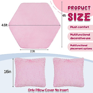 Buryeah 3 Pcs Princess Tent Supplies for Kids 1 Pcs Hexagon Rug for Princess Tent 2 Pack Throw Pillow Covers for Playhouse Princess Tent Kids Play Castle (Pink)