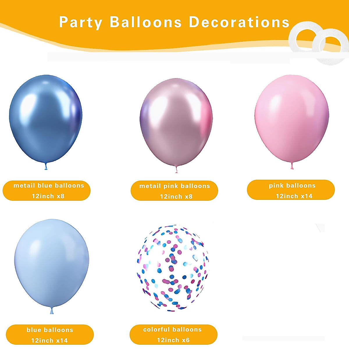 Pink and Blue Balloons, 12 Inch Metallic Blue Pink Balloons Pastel Blue Pink Confetti Balloon for Baby Shower Party Balloons Gender Reveal Birthday Wedding Bridal Party Graduation Decoration