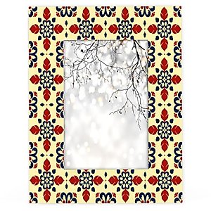 cfpolar Ceramic Tile Red Flowers 4x6 Picture Frame, Solid Wood 4x6 Photo Frame Fits to 4x6 inch Photo, High Definition Acrylic 4x6 Picture Frames for Tabletop & Wall Display Home Decor Frame