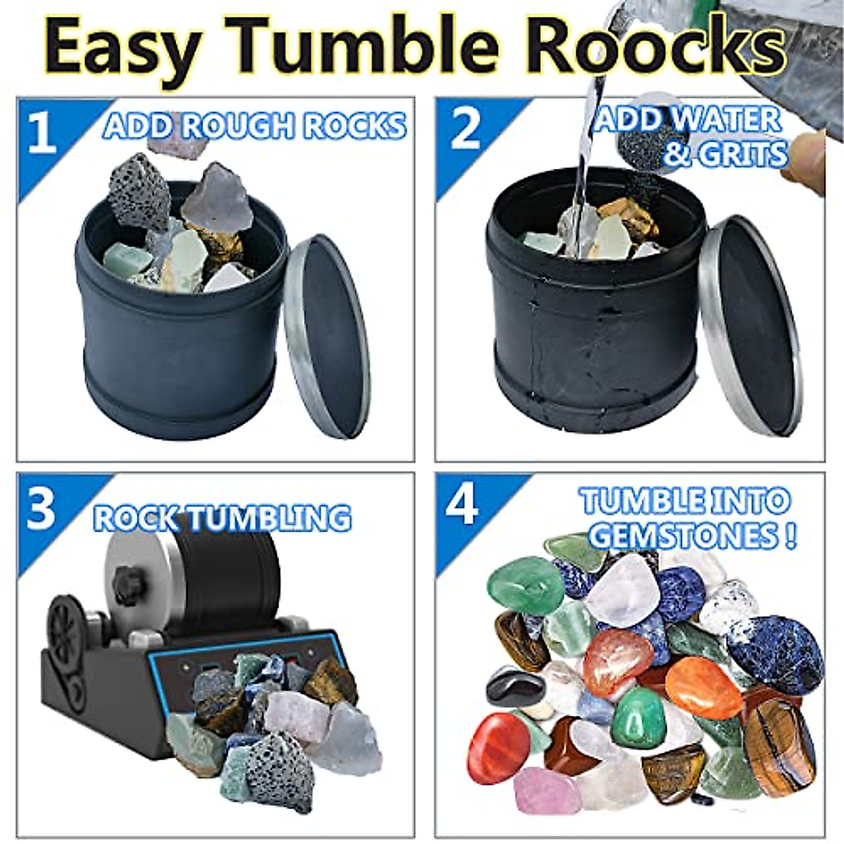 Rock Tumbler Grit 4 Steps Complete Kit,Total 3 Pounds, Can Polish Up to 20 LBS of Rocks, Rock Polishing Grit Media for Any Brand Rock Tumbler, Rock Polisher, Stone Polisher