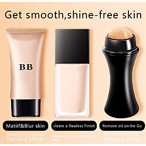 Oil-Absorbing Volcanic Face Roller, Reusable Face Roller Skin Care Facial Skin Care Tools, Oil Control Face Roller Stone, Suitable For Female Girls Makeup Massage Beauty Accessories(Black Set)