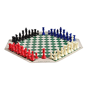 The House of Staunton Four Player Chess Set Combination - Single Weighted Regulation Colored Chess Pieces, Four Player Vinyl Chess Board