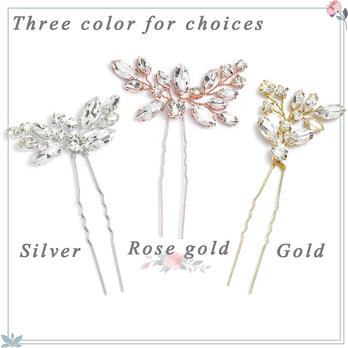 Unicra Bride Wedding Crystal Hair Pins Flower Bridal Hair Pieces Wedding Hair Accessories for Women and Girls Pack of 3 (Silver)