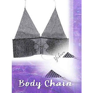 Yokawe Rhinestone Crop Tube Top Black Glitter Crystal Tank Top Sexy Backless Halter Bra Chain V Neck Bikini Chains Party Rave Festival Nightclub Body Accessories Jewelry for Women and Girls