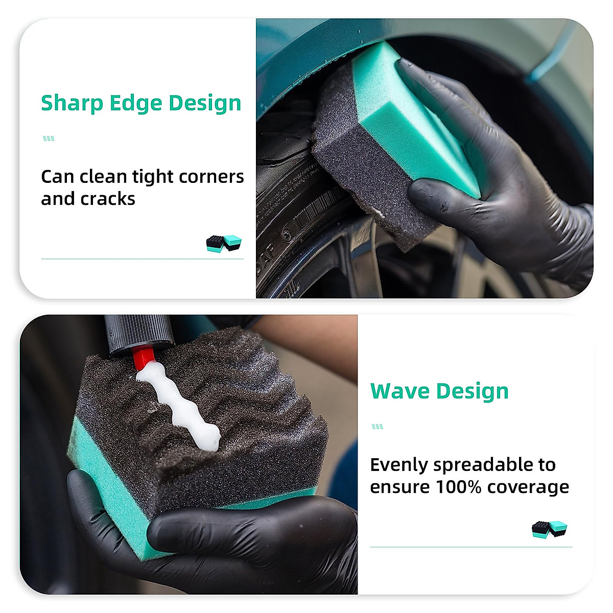 Kewucn Large Tire Dressing Applicator Pad, 2 Pack Wavy Contour Tire Polish Sponge for Tire Shine Car Wax Compound and Polish, Reusable Sponge Cleaning Supplies, Car Accessories