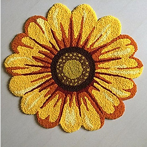 Judy Dre am Yellow Flowers Shape Round Area Rugs Handmade Sunflowers Rug Bedroom/Living Room/Kitchen/Bathroom Floral Floor Mat Non-Slip Washable Doormat 25.6" X 25.6"