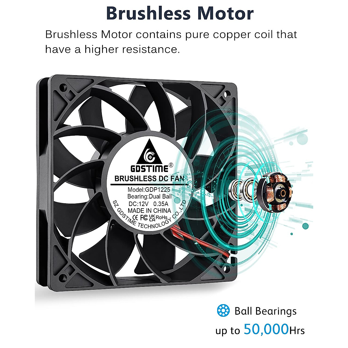 GDSTIME 120mm Case Fan, Increase Air Pressure Fan, 120mm x 25mm 12V Dc Brushless Cooling Fan Dual Ball Bearings Long lifespan