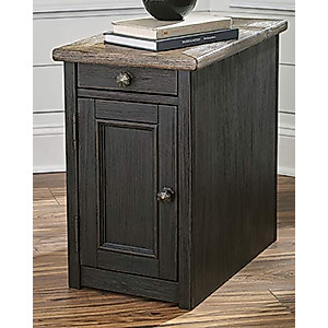 Signature Design by Ashley Tyler Creek Rustic Chair Side End Table with Pull-Out Tray & USB Ports, Brown