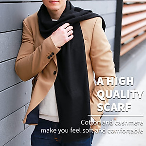 FULLRON Men Winter Scarf Long Warm Black Cashmere Feel Scarves