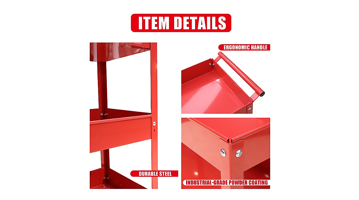 BIG RED 3-Tier Service Cart - 400 lbs Capacity